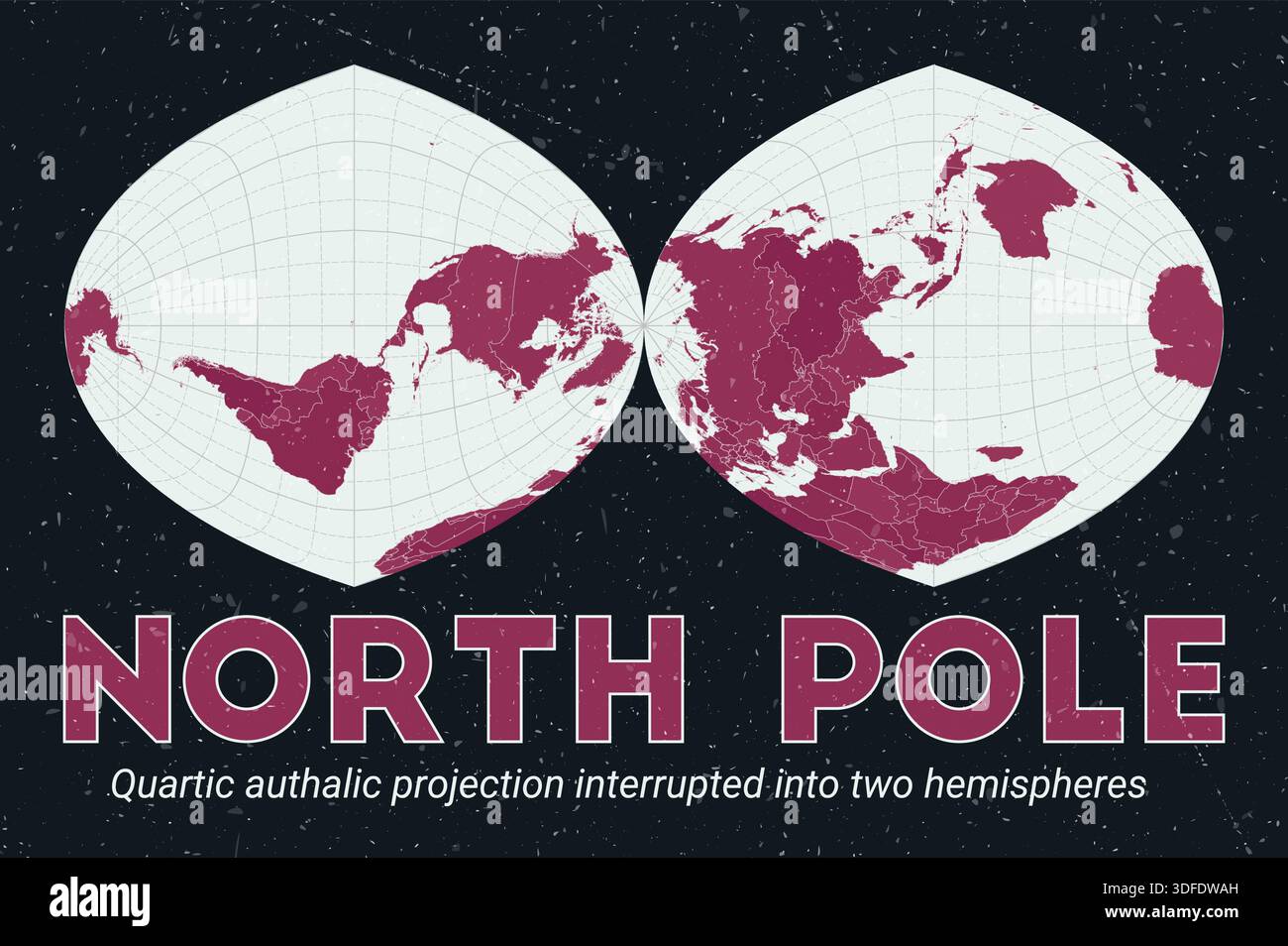 North Pole. World map. Quartic authalic projection interrupted into two ...