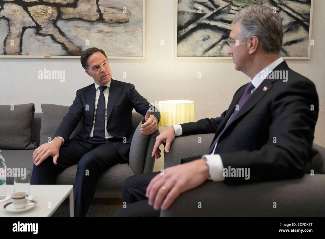 NATO Secretary General Mark Rutte, left, talks to Croatian Prime ...