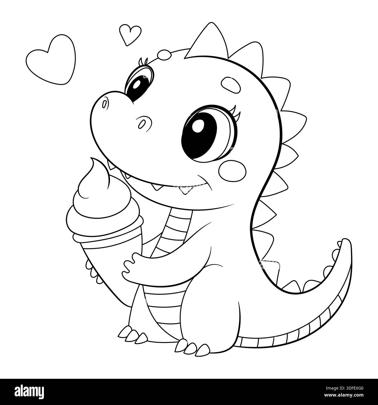 Cute dinosaur with ice cream coloring page Stock Vector Image & Art - Alamy
