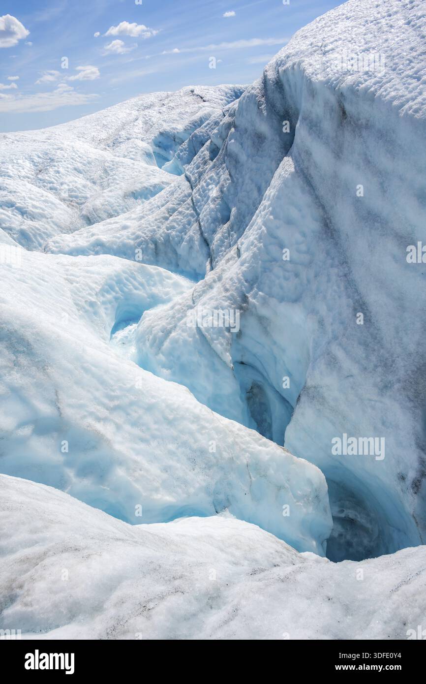 Waterfall in a crevasse on the ice of Root Glacier, Wrangell St. Elias ...