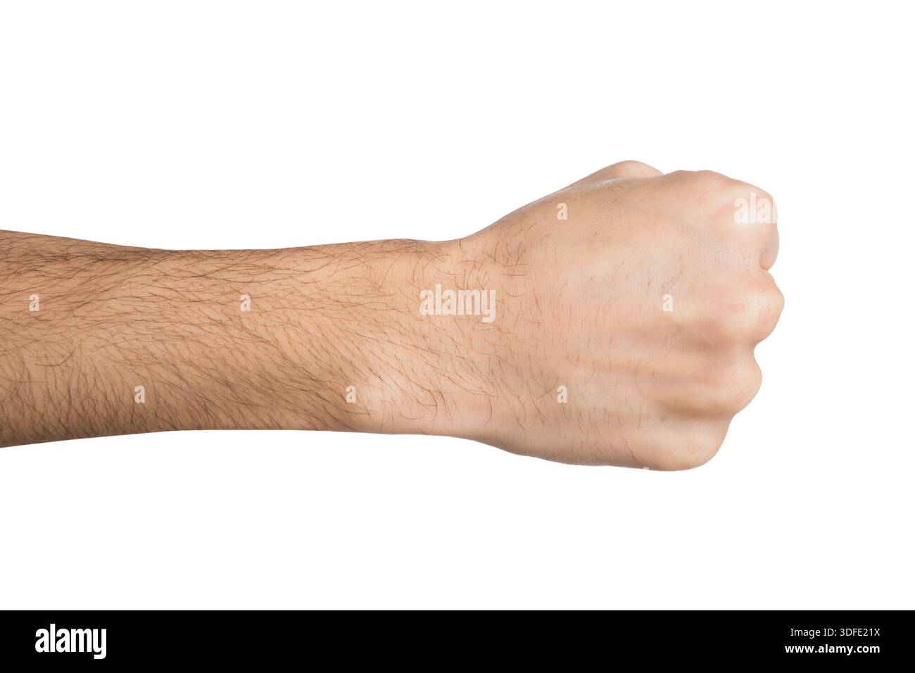 Hand gesture, man clenched fist, ready to punch isolated on white Stock ...