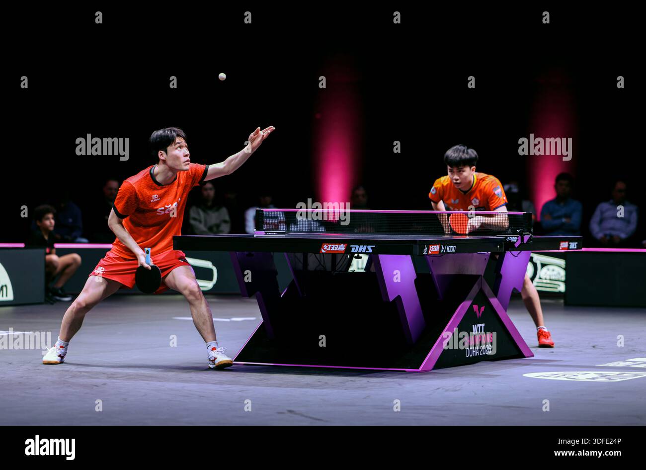 South Korea's Jang Woojin serves against Taiwan's Lin Yun-ju during ...