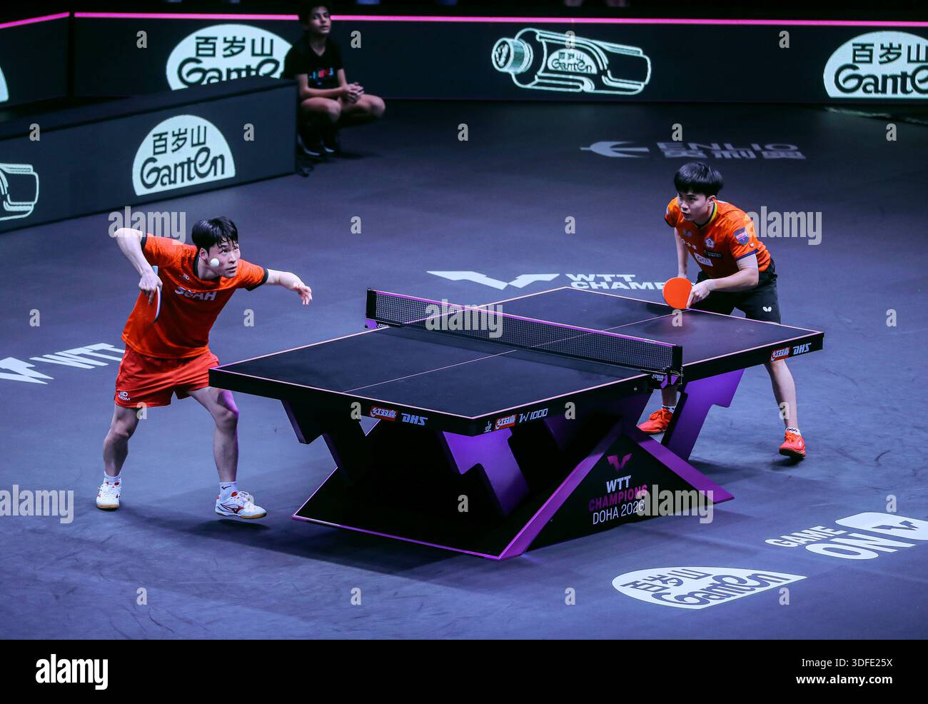 South Korea's Jang Woojin serves against Taiwan's Lin Yun-ju during ...