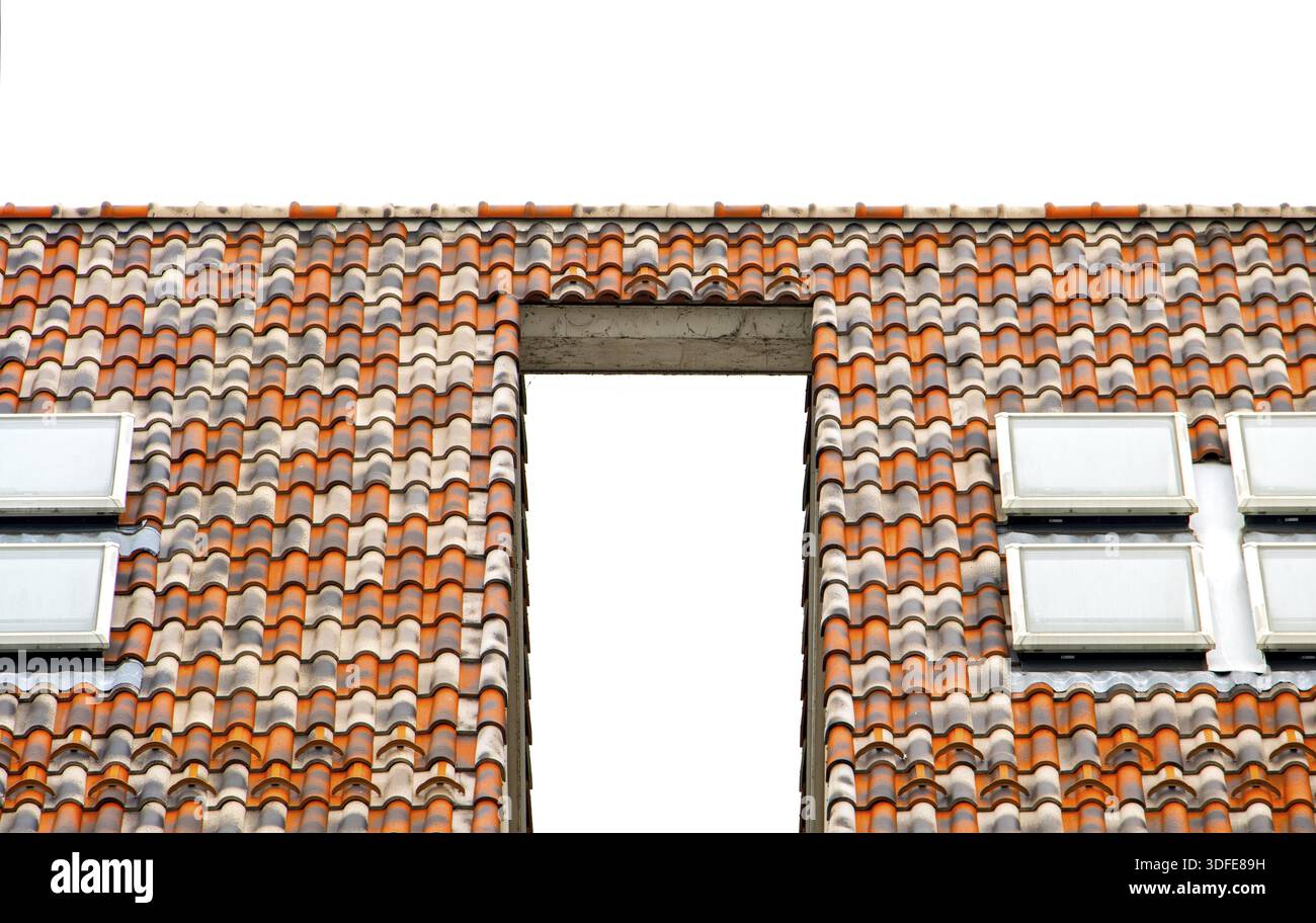 The gap between the houses is covered with a small roof. Two houses are ...