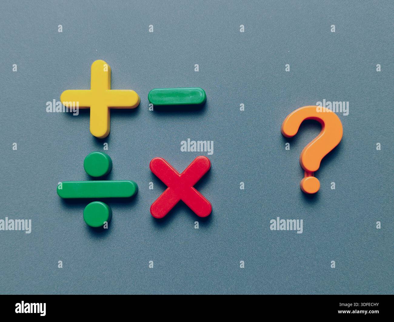 Mathematical operation signs with an orange question mark on gray ...