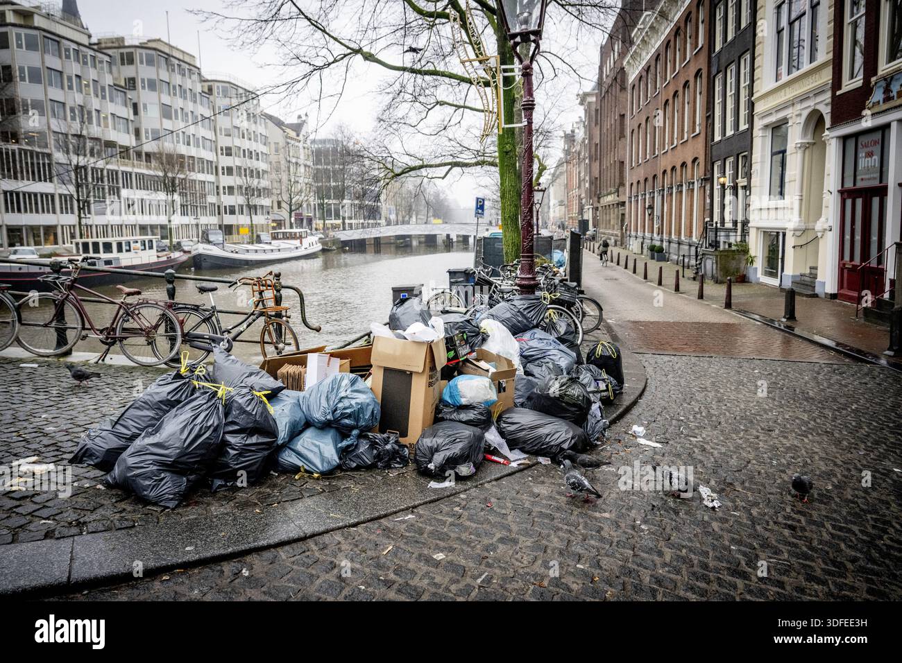 AMSTERDAM - Garbage bags in a residential area with separated waste in ...