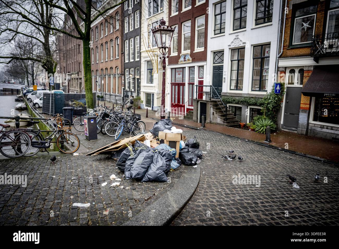 AMSTERDAM - Garbage bags in a residential area with separated waste in ...