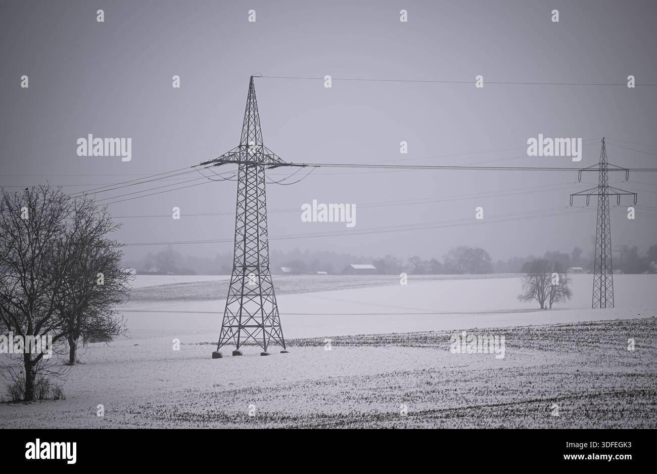 Horb Kreis Freudenstadt 12.01.2026 Strommasten, Winterlandschaft ...