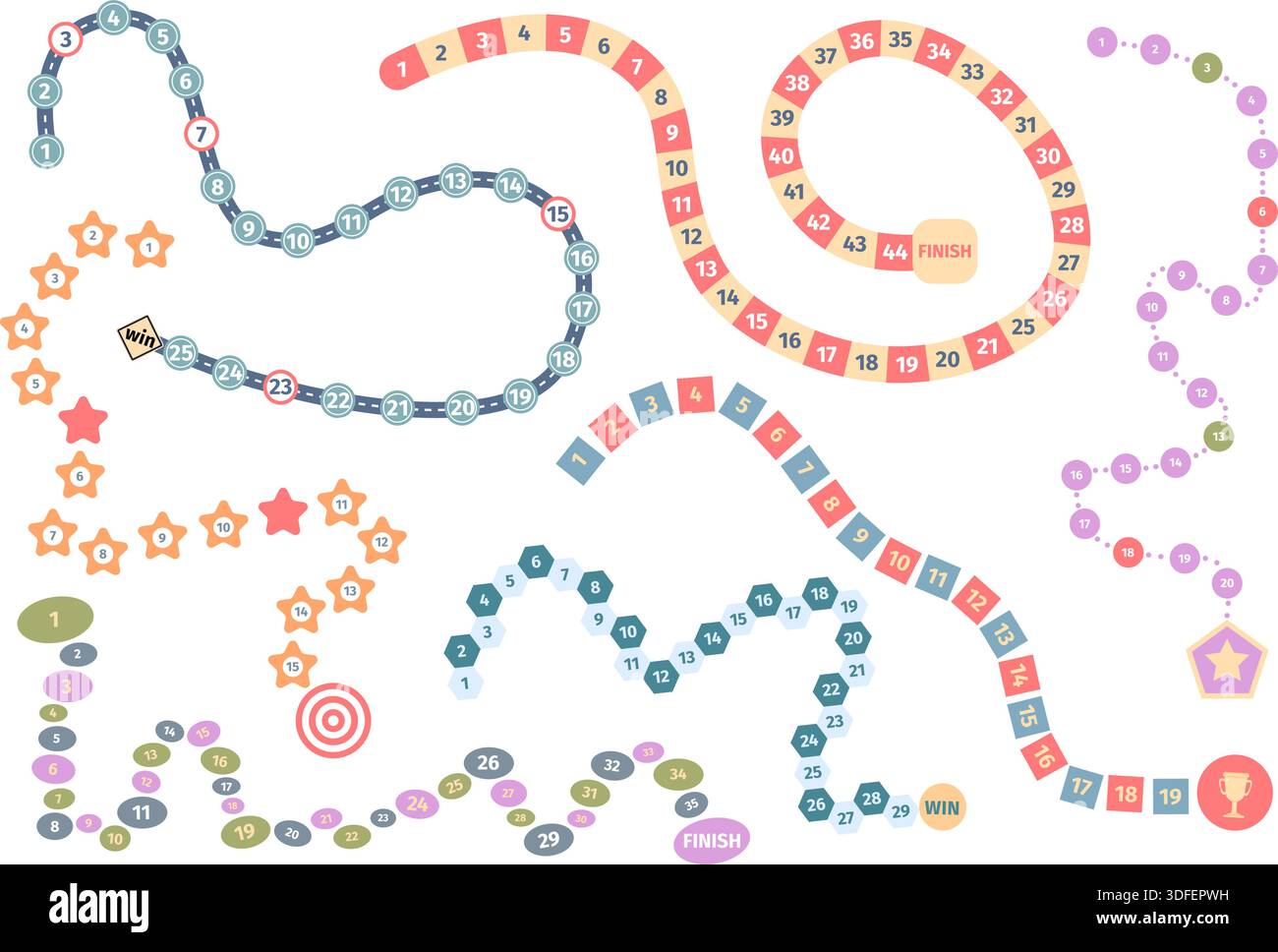 Board game routes templates. Step by step moving for game with gradual ...