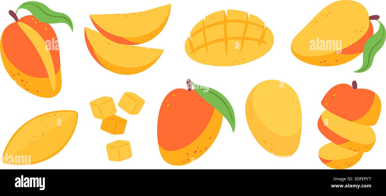 Cartoon mango. Juicy exotic fruit, mangoes fresh different shapes ...