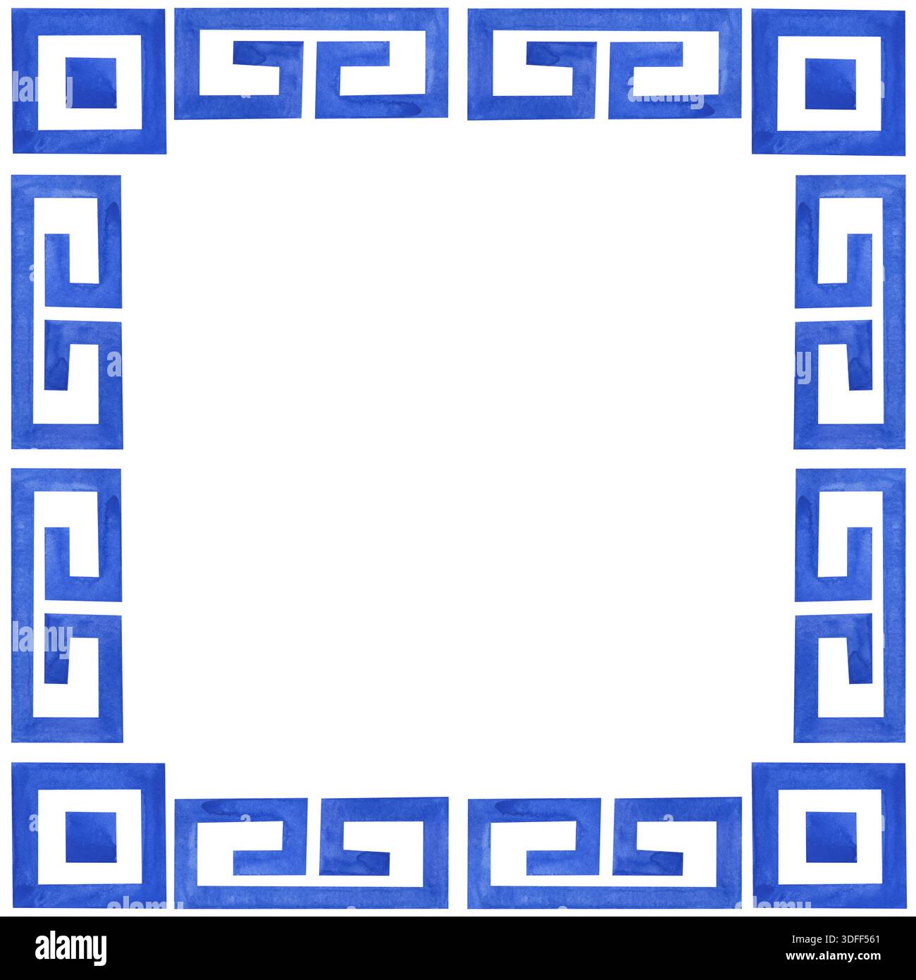 A square frame with a stylized Greek meander, hand-drawn. A watercolor ...