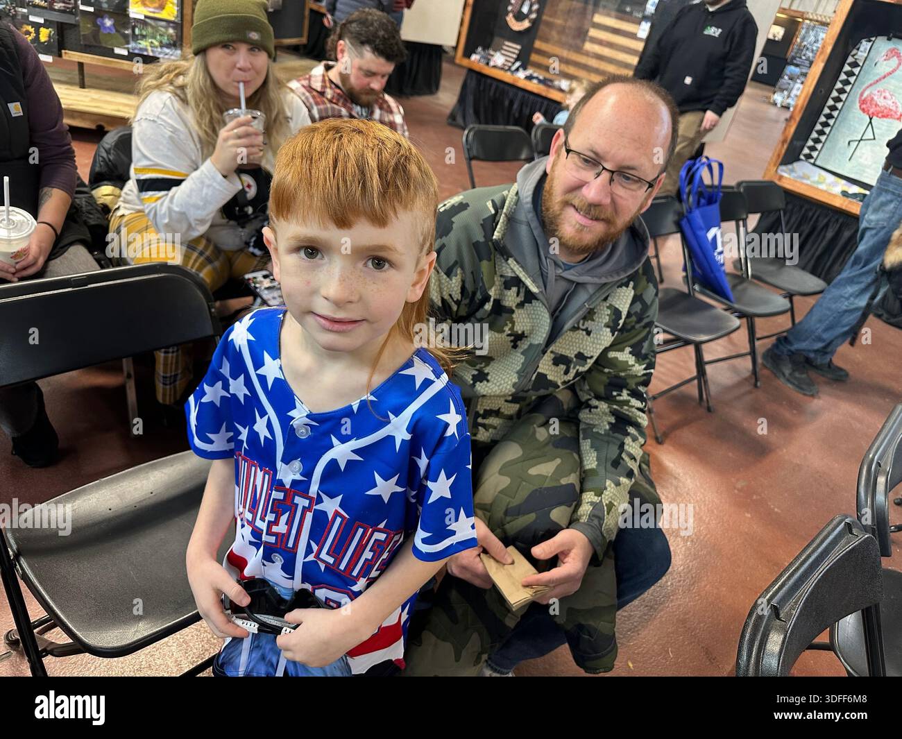 Ben Barley, a 7-year-old first-grader from Red Lion, Pa., waits with ...