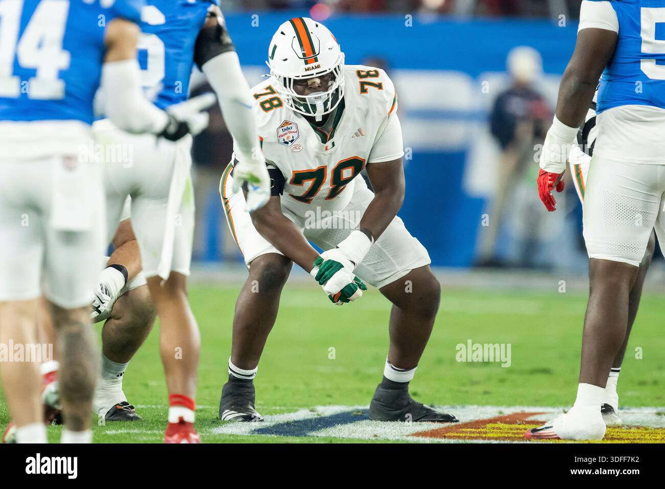 GLENDALE, AZ - JANUARY 08: OL Matthew McCoy #78 of the Miami Hurricanes ...