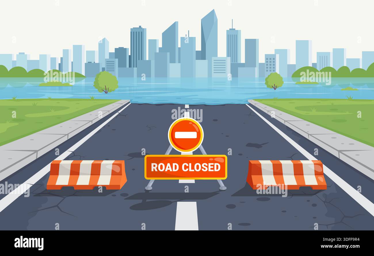 Road closed rain Stock Vector Images - Alamy