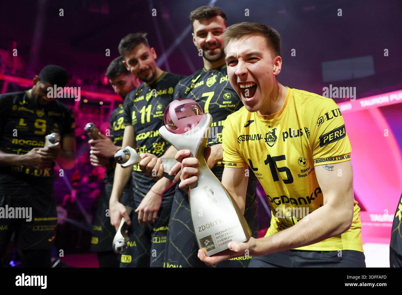Jackson Young of Bogdanka Luk Lublin (R) celebrates with the trophy ...