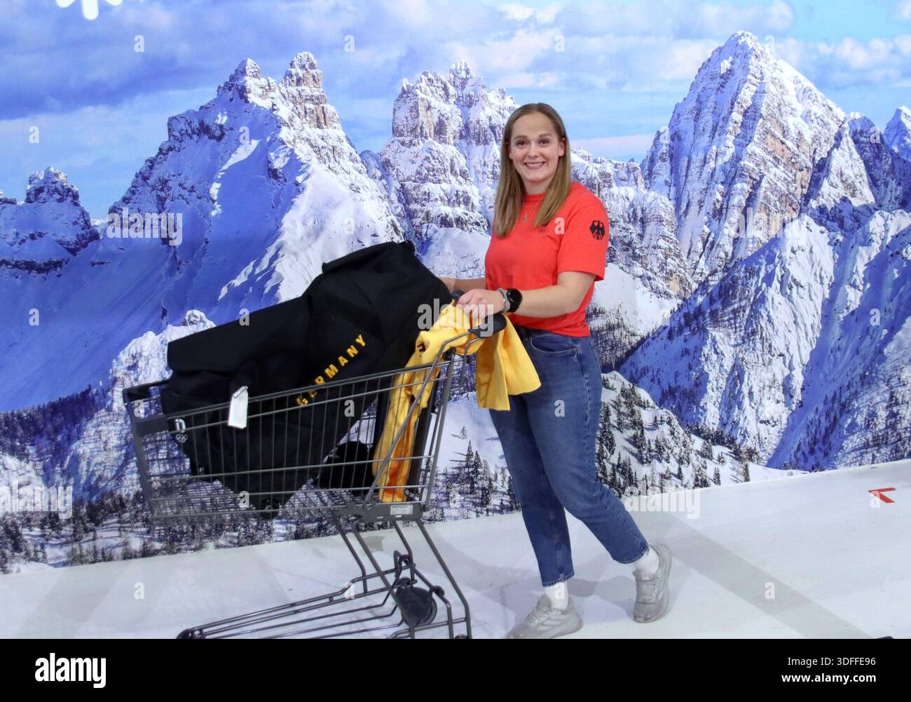 MUENCHEN, GERMANY- JANUARY 12: Berreiter Anna (luge) with her carry car ...