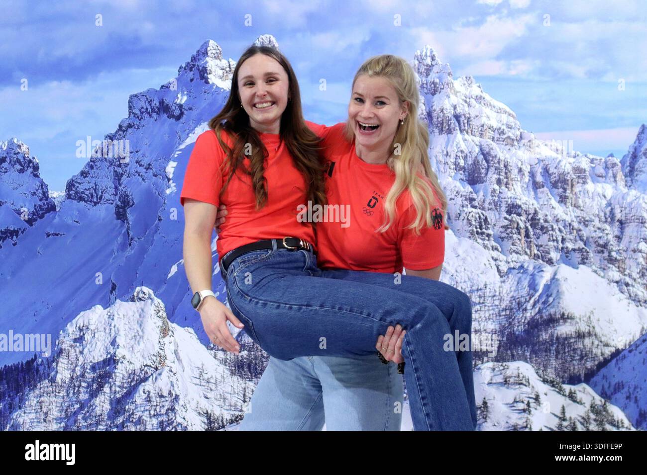 MUENCHEN, GERMANY- JANUARY 12: Laughing Eitberger, Dajana (luge doubles ...