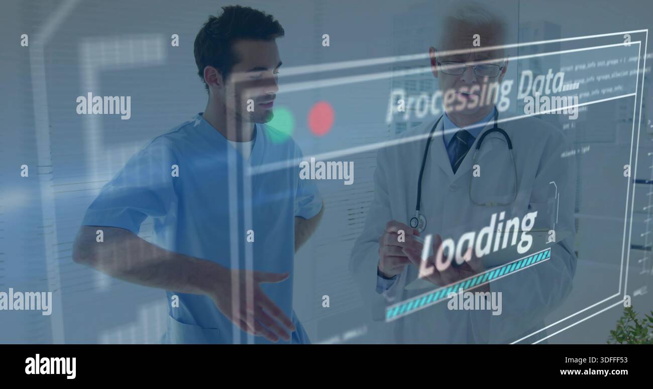 Using team in white coat with stethoscope and light blue scrubs ...