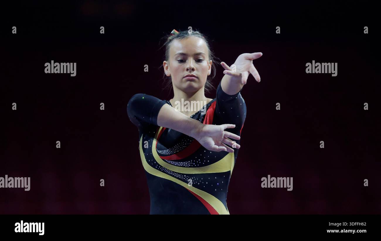 Maryland gymnast Megan Bingham performs on the balance beam during an ...