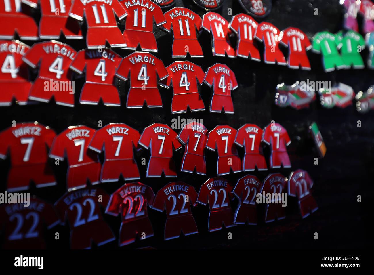 Liverpool, England, 12th January 2026. A view of pin badges for sale ...