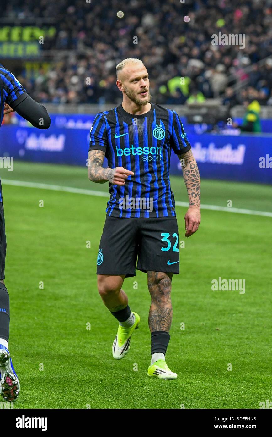 Milano, Italy. 11th, January 2026. Federico Dimarco (32) of Inter ...