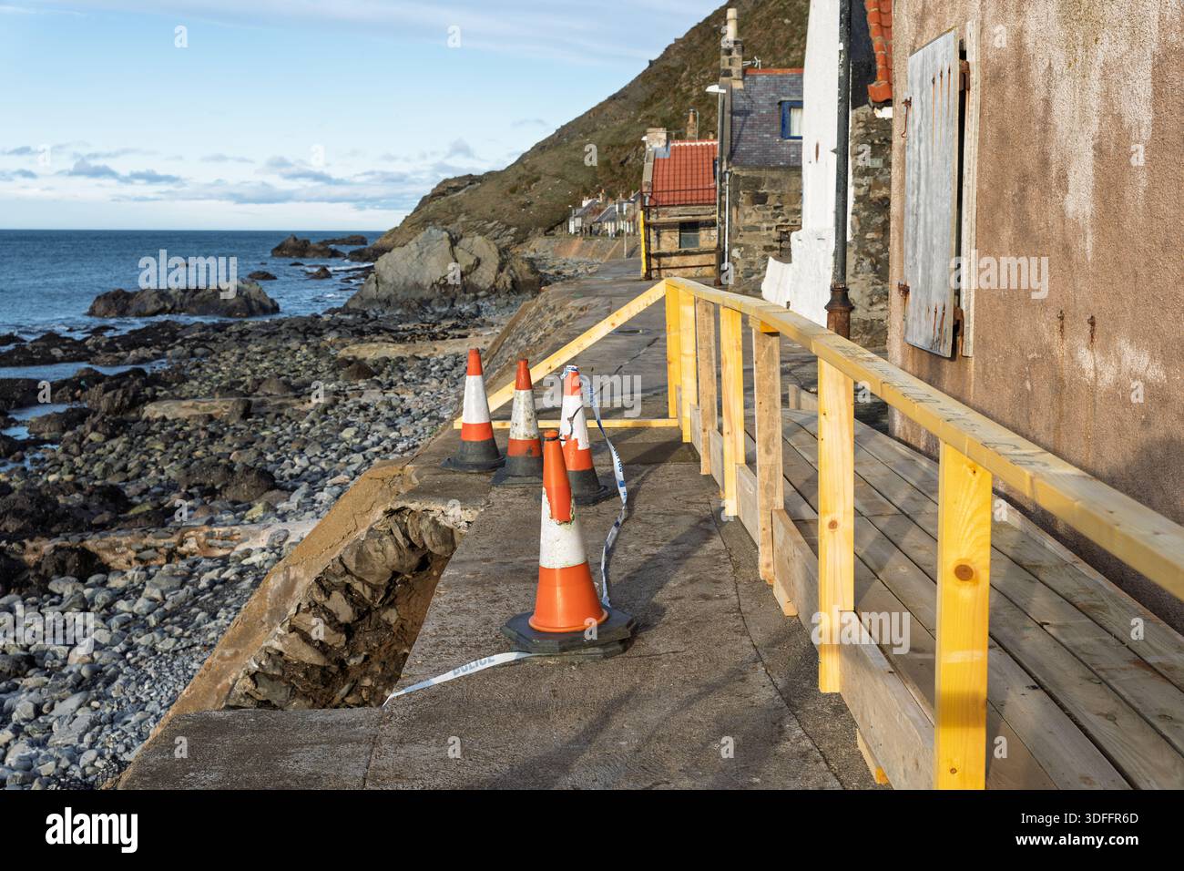 Crovie village in Aberdeenshire shows a damaged footpath that residents ...