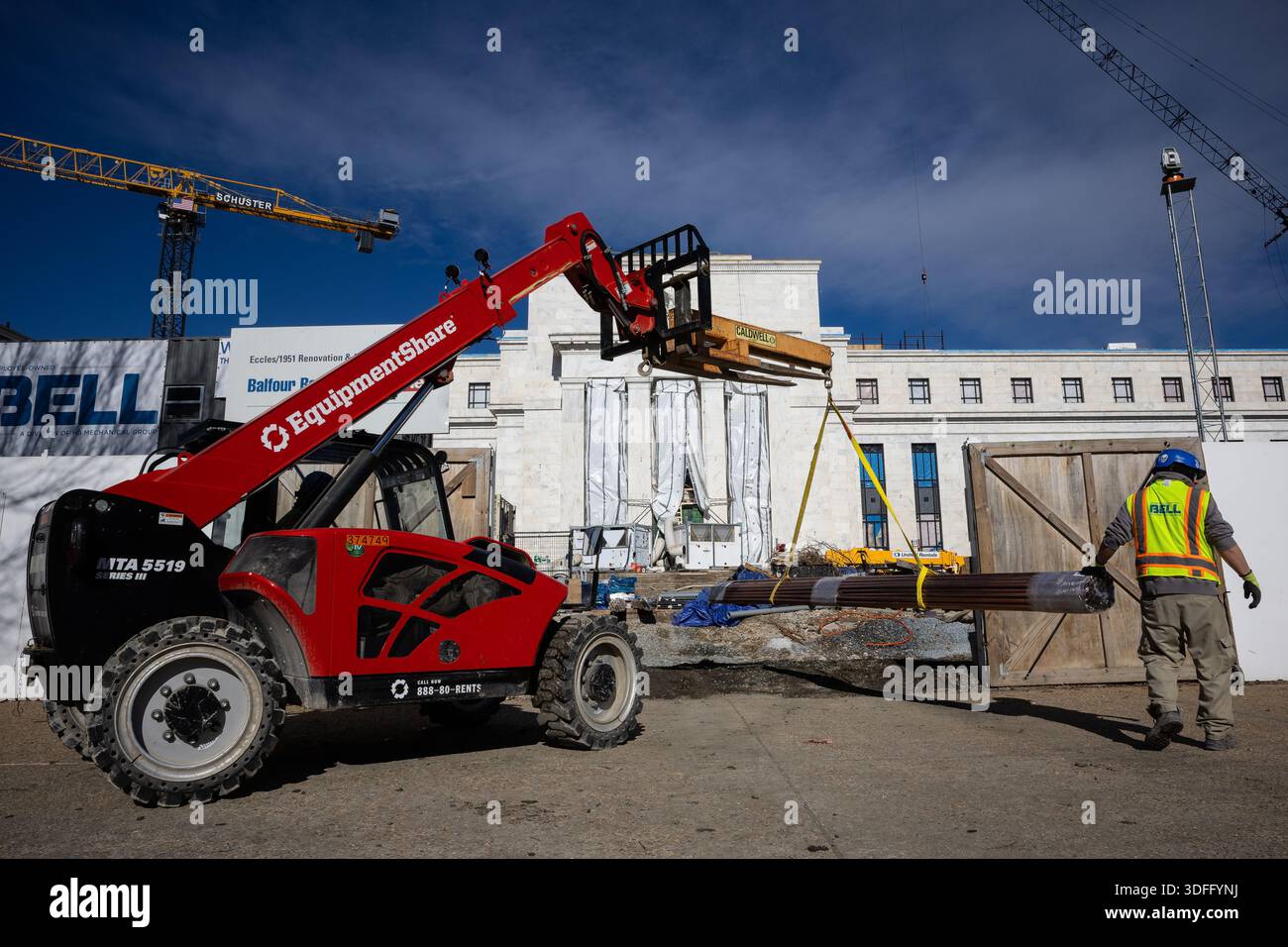 Renovation work is seen underway at the Federal Reserve building in ...