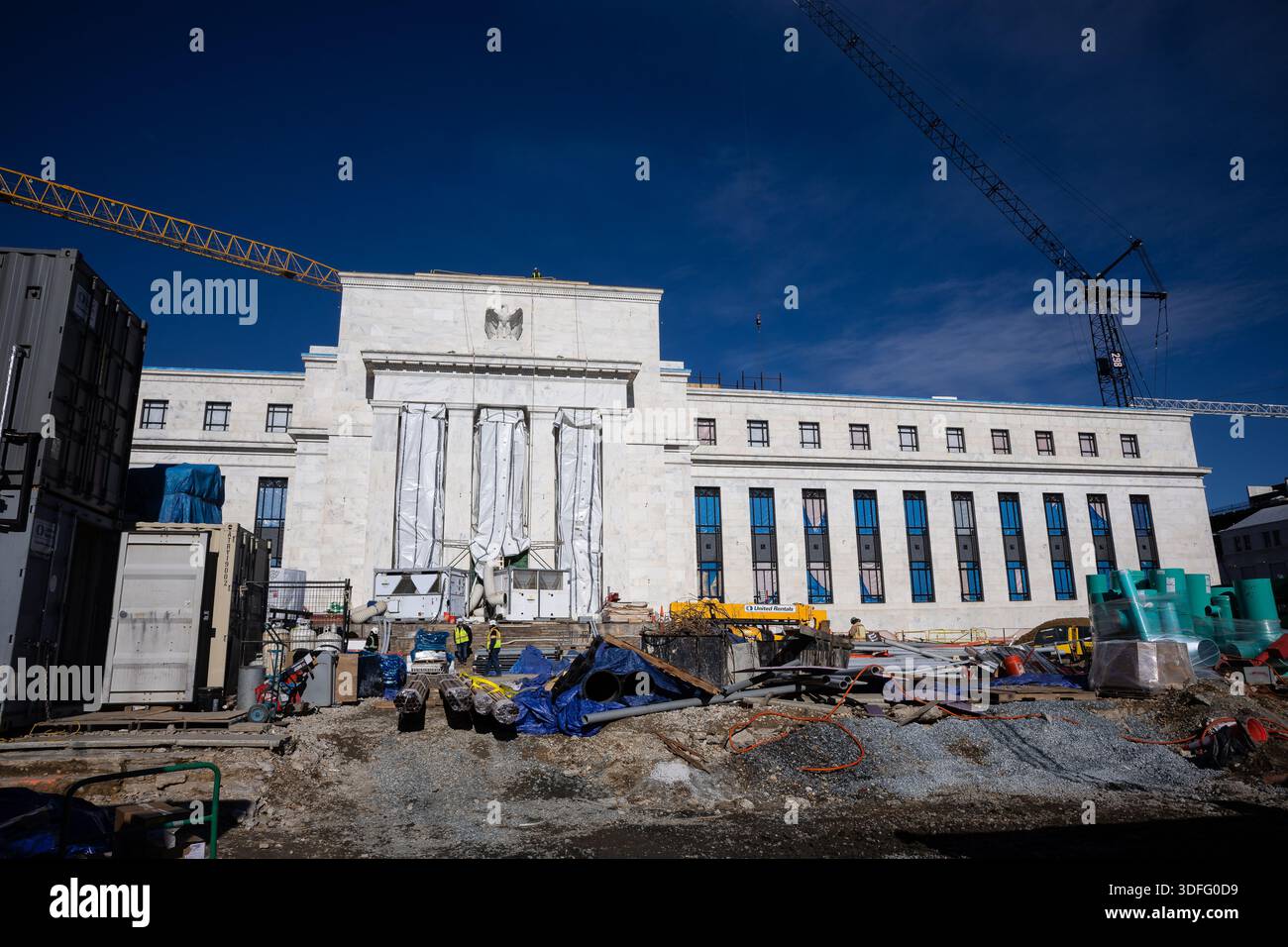 Renovation work is seen underway at the Federal Reserve building in ...