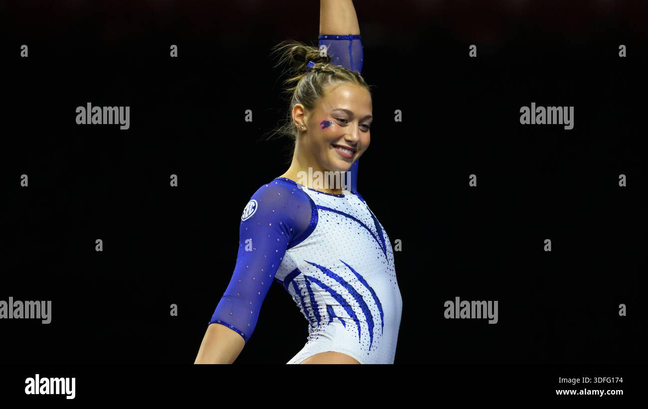 Kentucky gymnast Delaynee Rodriguez performs a routine on the beam ...