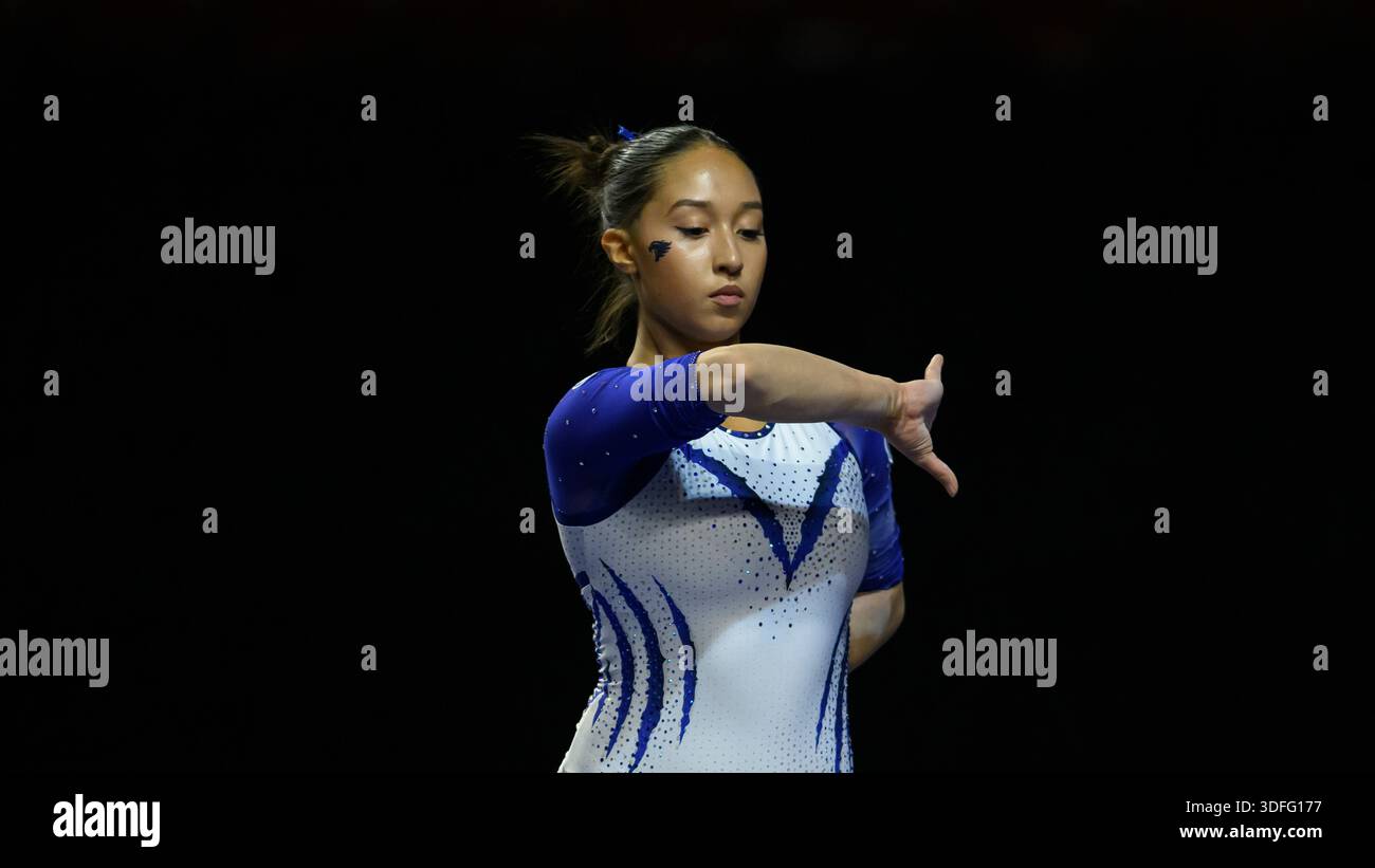Kentucky gymnast Cecily Rizo performs a routine on the beam during an ...