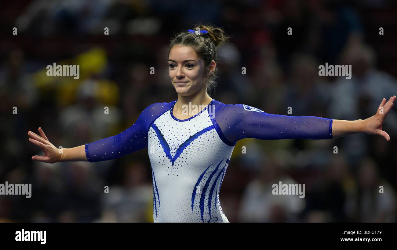 Kentucky gymnast Isabella Rivelli performs a routine on the floor ...