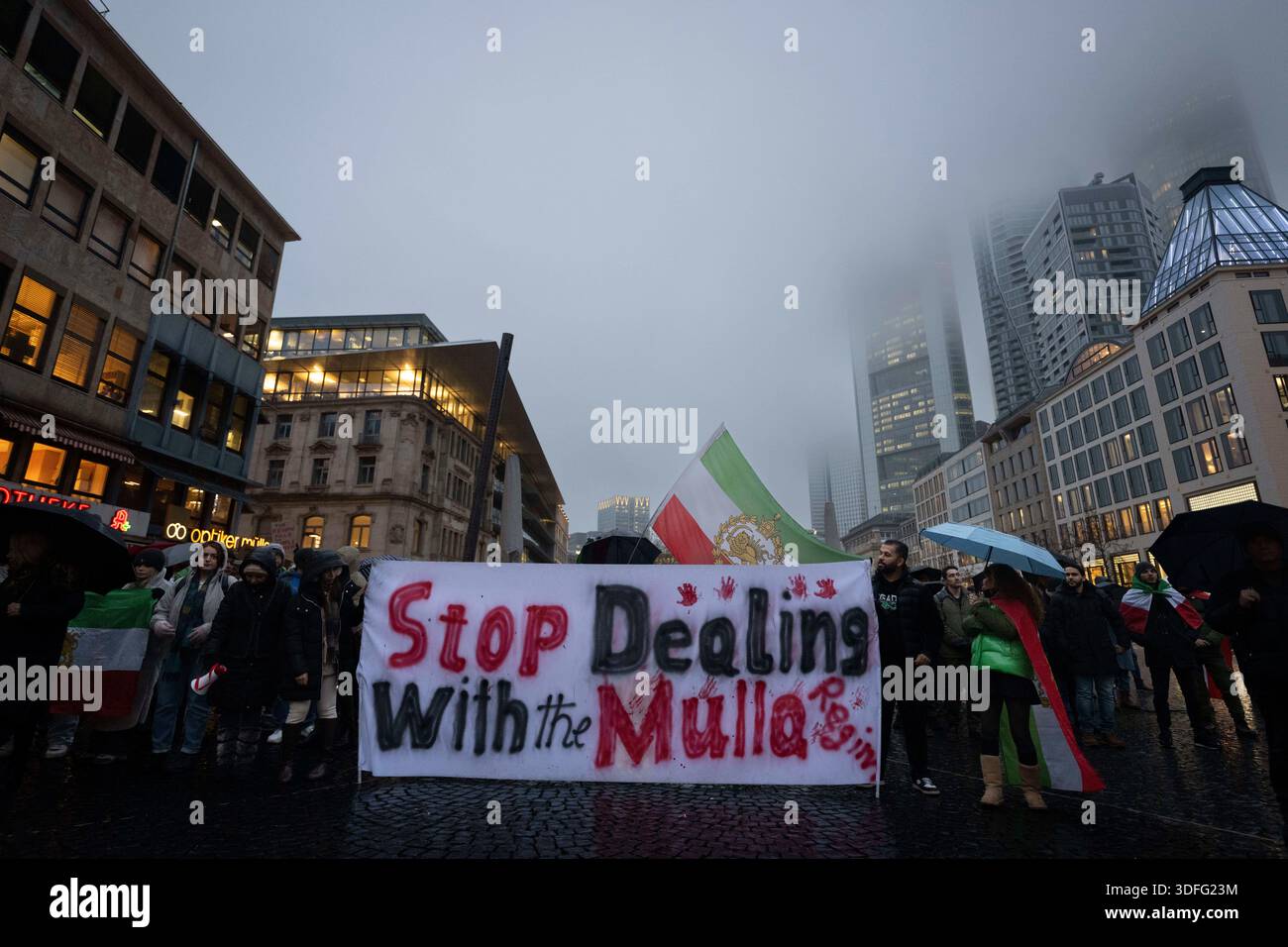 dpatop - 12 January 2026, Hesse, Frankfurt/Main: Participants at a ...