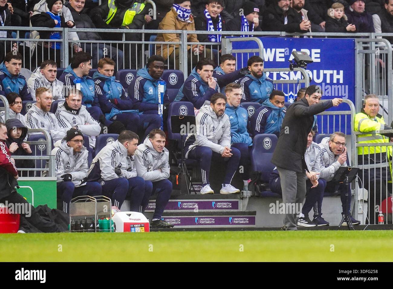 Arsenal Manager Mikel Arteta [ESP] gestures during the Portsmouth v ...