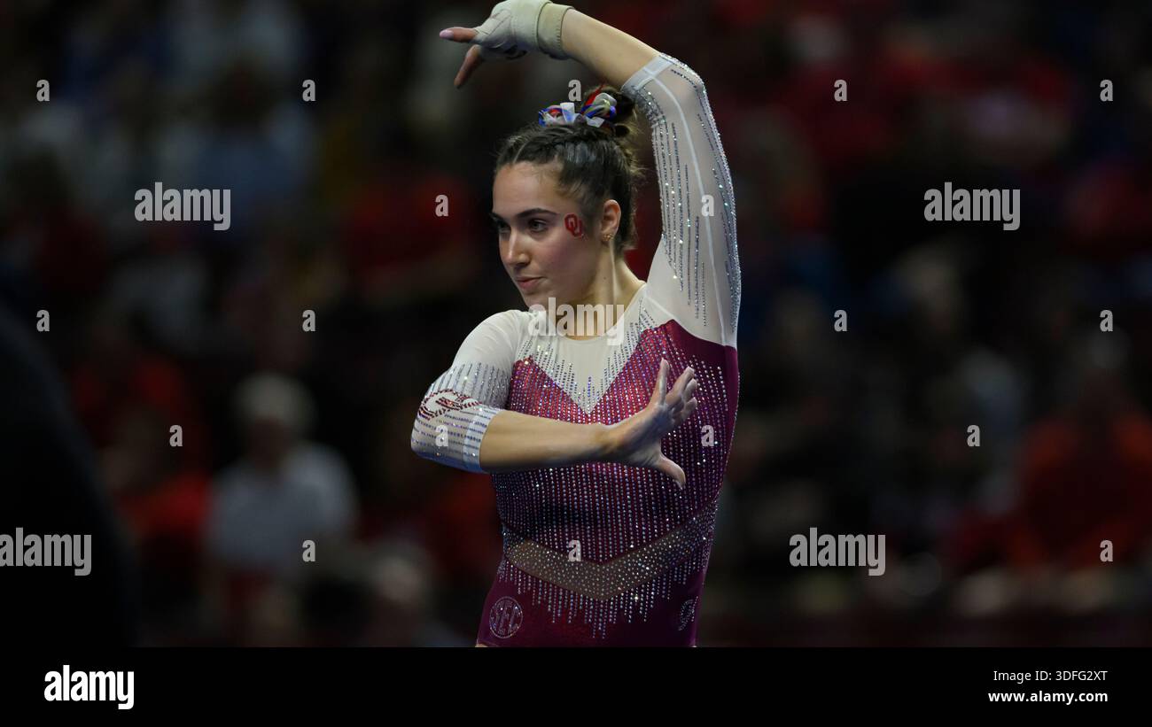 Oklahoma gymnast Kamila Pawlak performs a routine on the floor during ...