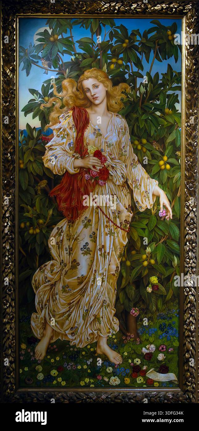Lady Flora Goddess of Blossoms and Flowers by Evelyn de Morgan Stock ...
