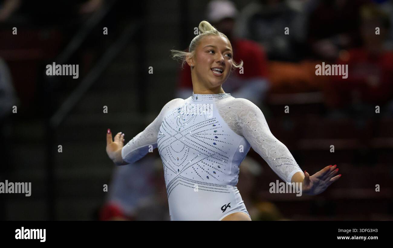 Utah gymnast Poppy-Grace Stickler performs a routine on the floor ...