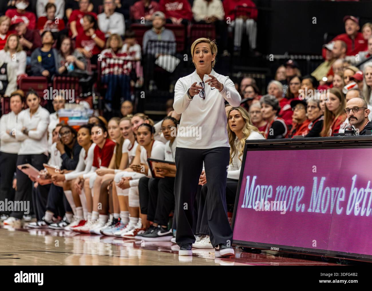 January 11 2026 Stanford head coach Kate Paye on the court during the ...