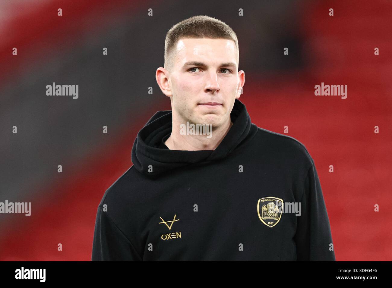 Jonathan Bland of Barnsley inspects the pitch prior to kick off for the ...
