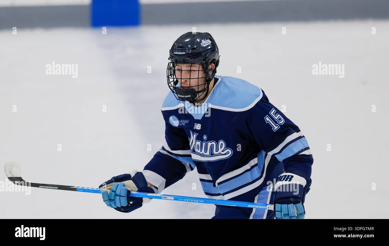 Maine defenseman Brandon Chabrier (15) skates during the first period ...