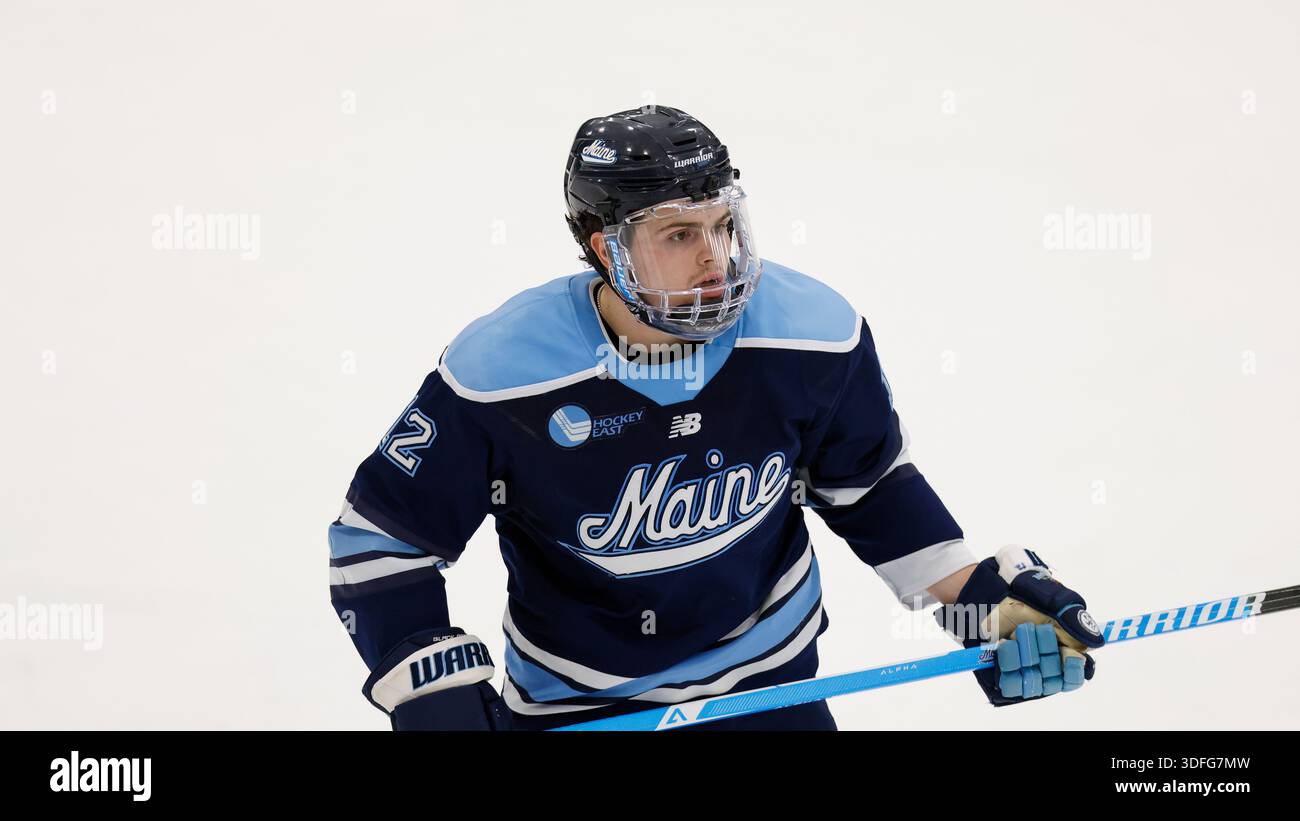 Maine forward Owen Fowler (12) skates during the first period of an ...