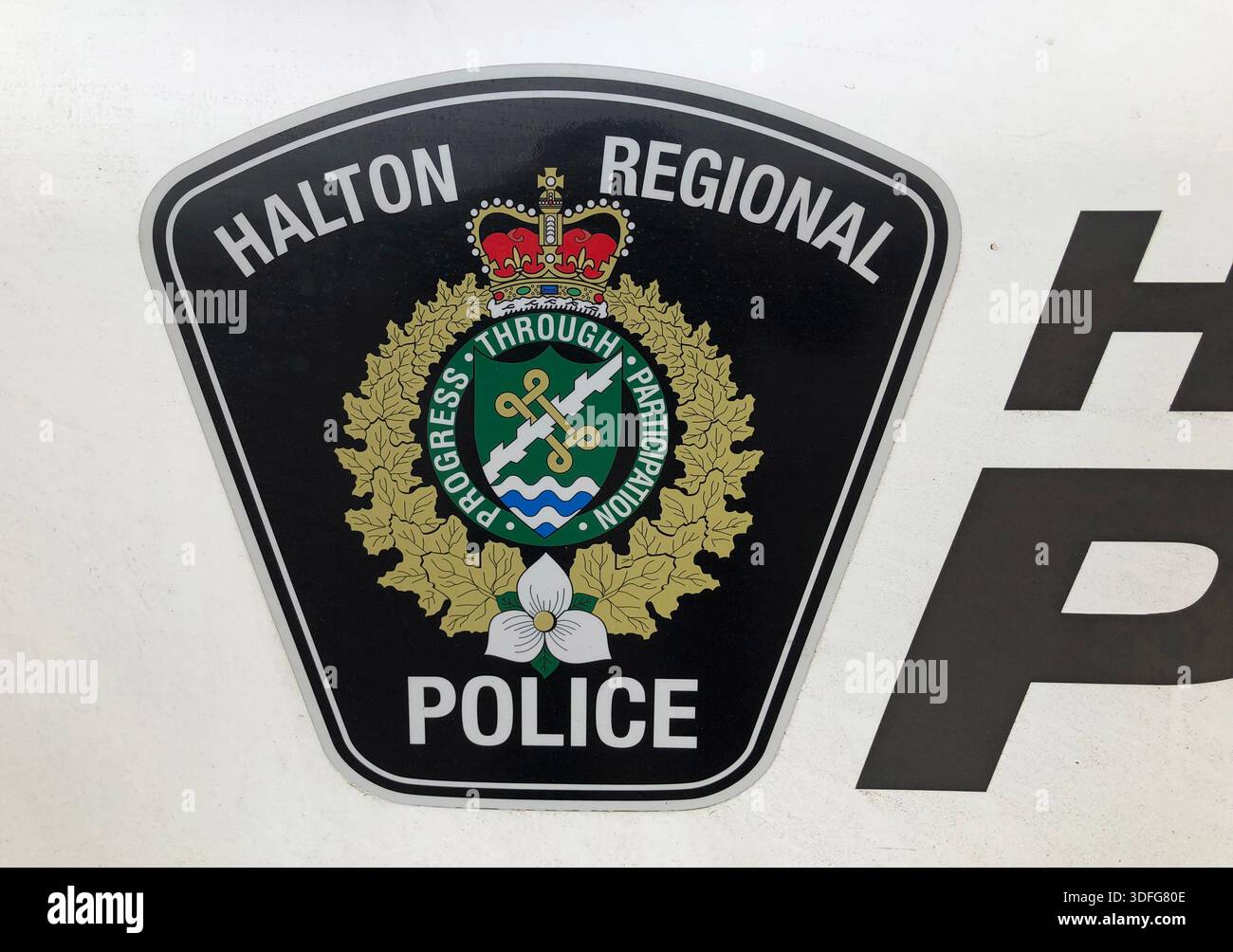 A Halton Regional Police logo is shown on a vehicle in Oakville, Ont ...