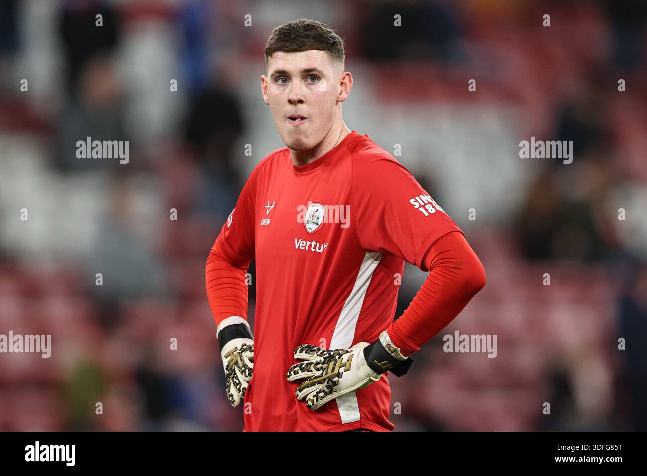 Barnsley goalkeeper Kieran Flavell in the pregame warmup session during ...