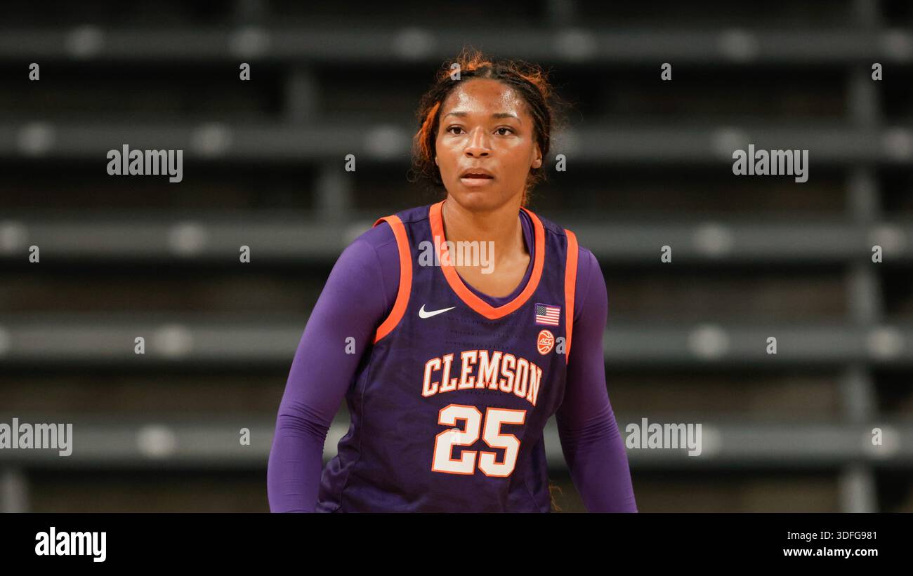 Clemson's Demeara Hinds (25) defends during the first half of an NCAA ...