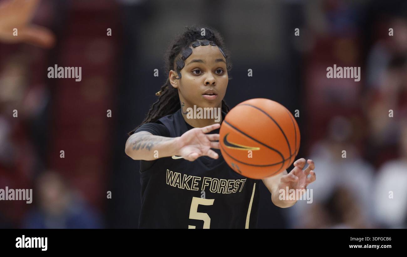 Wake Forest guard Caitlyn Jones (5) passes the ball during an NCAA ...