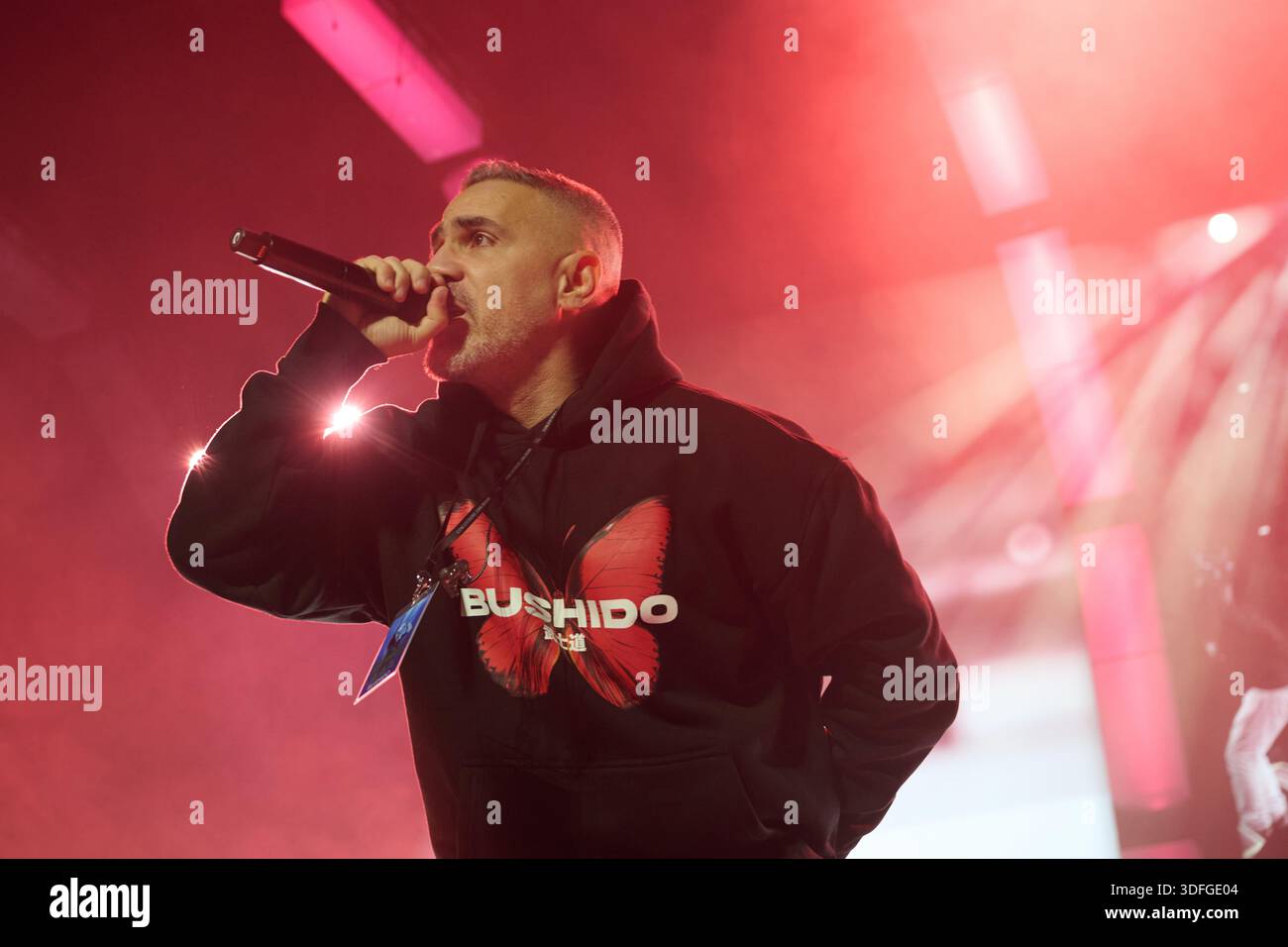 12 January 2026, Berlin: Rapper Bushido on stage at the start of the ...