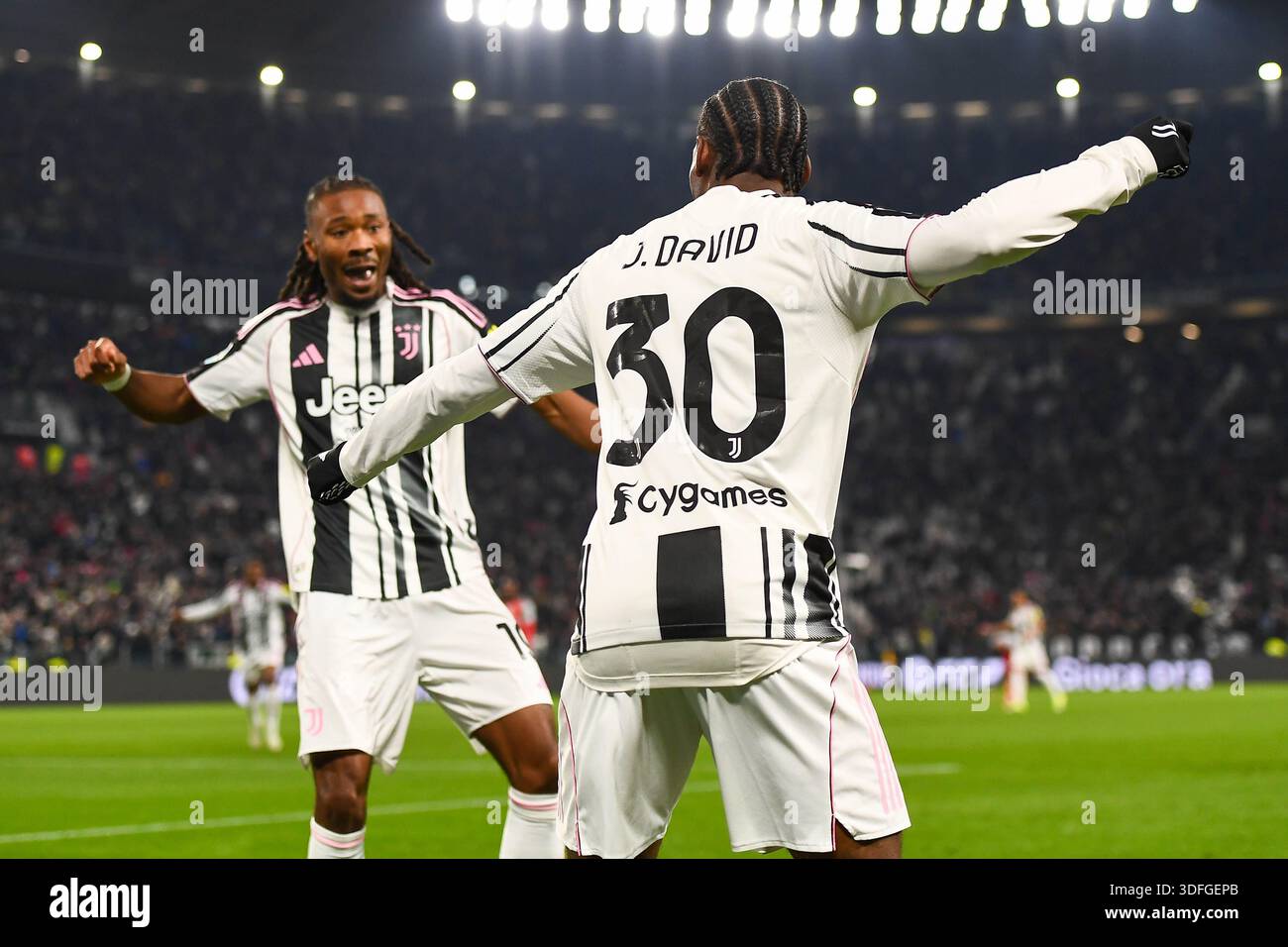 TURIN, ITALY - JANUARY 12: Jonathan David of Juventus FC, Khephren ...