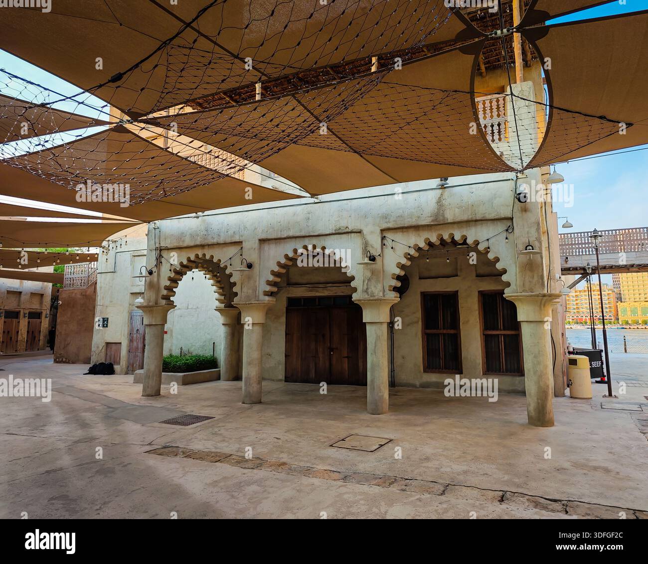 Historic buildings of traditional market in Dubai old town, authentic ...
