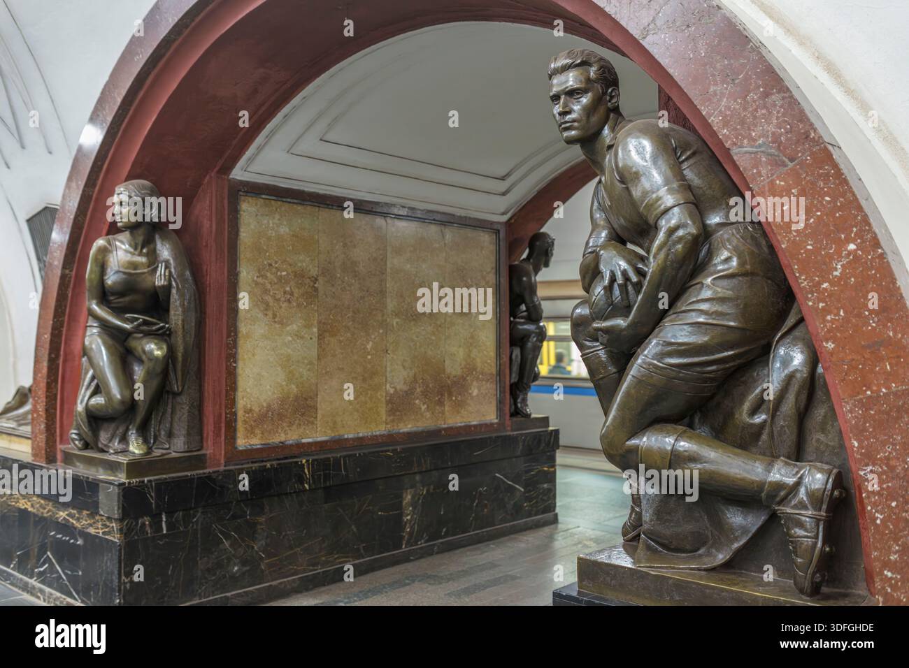 Statues of athletes, Ploshchad Revolyutsii, 1938, Moscow metro station ...