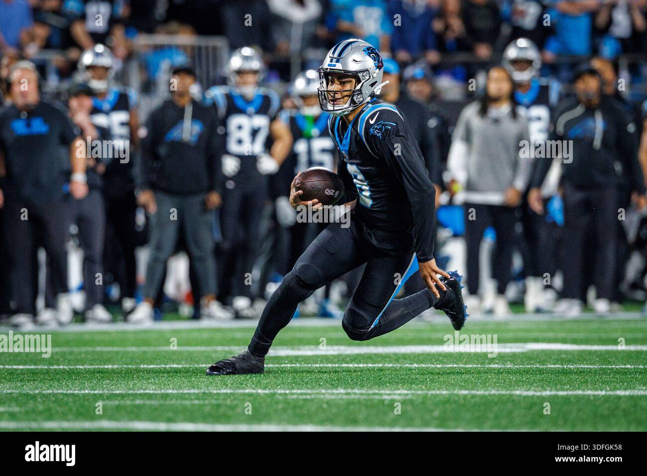 Carolina Panthers quarterback Bryce Young (9) runs the ball during an ...