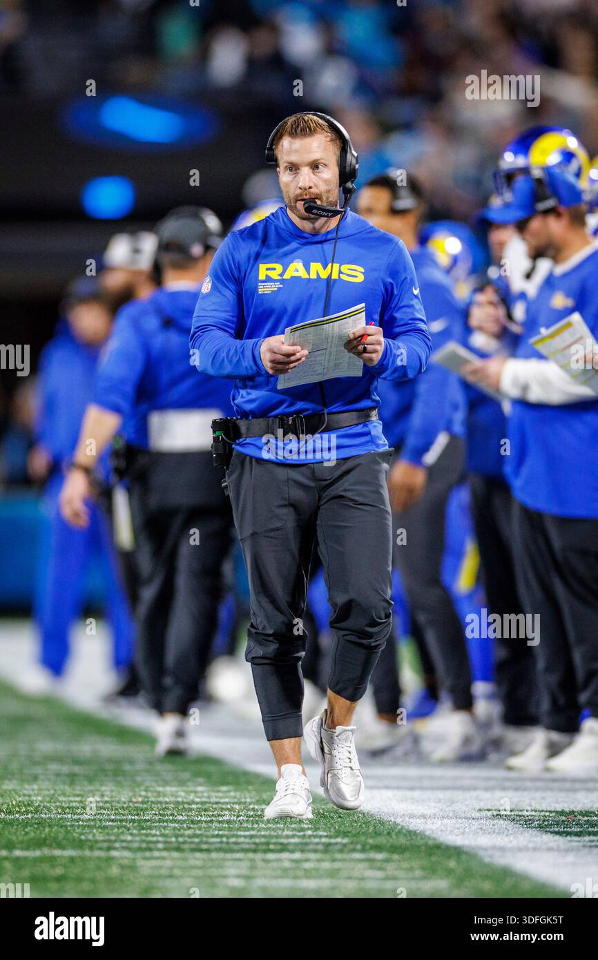 Los Angeles Rams head coach Sean McVay walks the sidelines during an ...